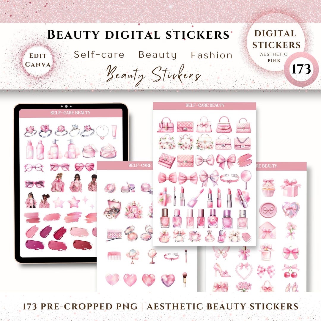 Beauty Digital Stickers|173 Aesthetic Sticker Sheets| Everyday Digital ...