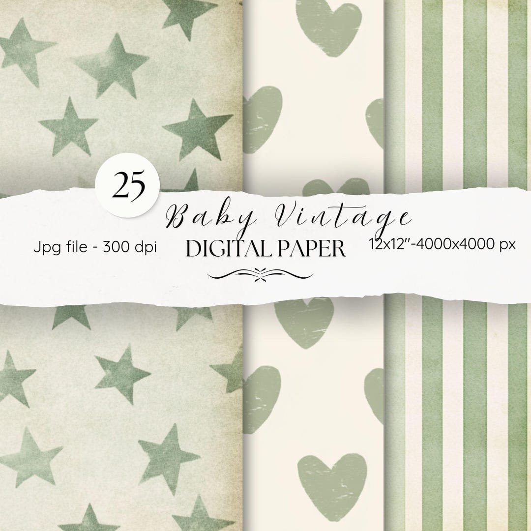 Sage Green Digital Paper Pack 25 Nursery Scrapbook Junk Journal Papers ...