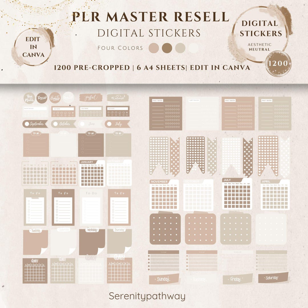 PLR MRR Digital Stickers, 1200 Aesthetic Digital Sticker Sheets|canva ...
