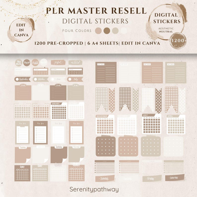 PLR MRR Digital Stickers, 1200 Aesthetic Digital Sticker Sheets|canva ...
