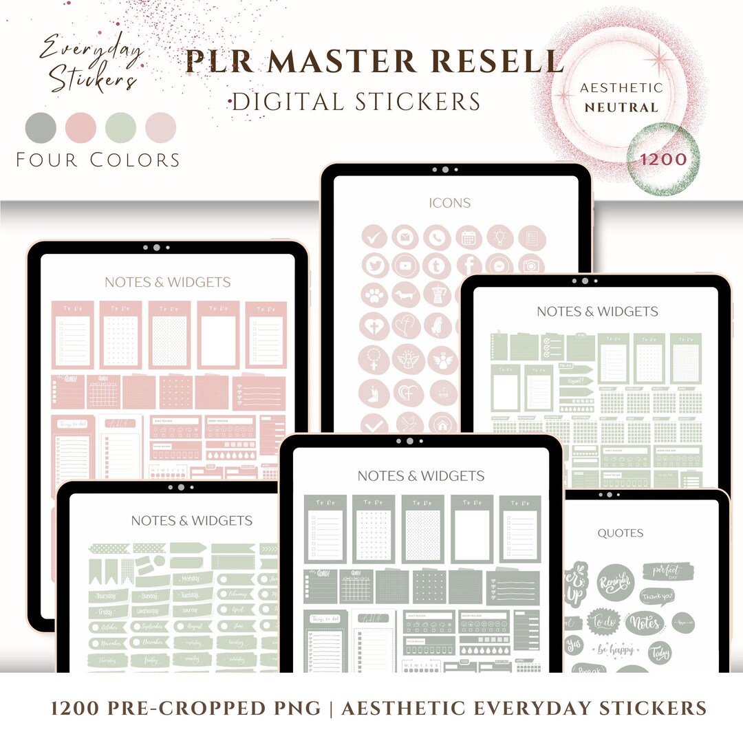 PLR MRR Digital Stickers, 1200 Aesthetic Digital Sticker Sheets|canva ...