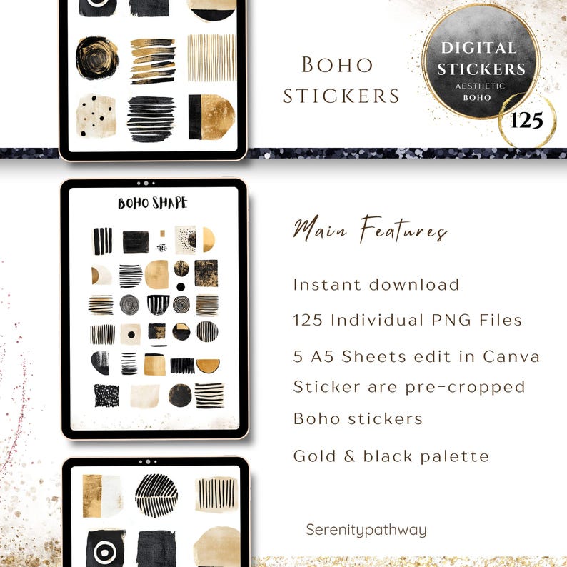 Boho Digital Stickers|125 Aesthetic Sticker Sheets| Everyday Digital ...
