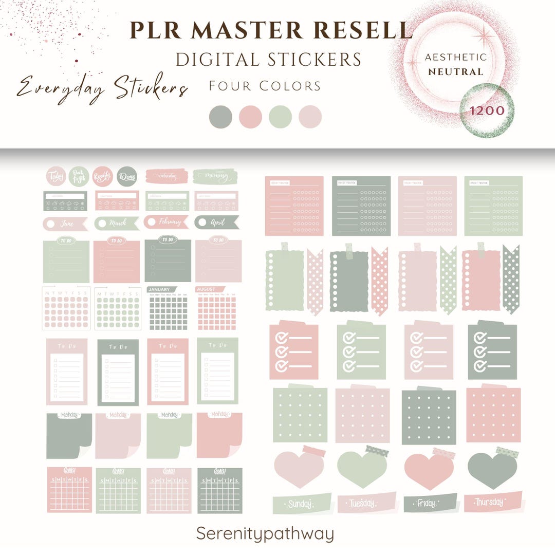 PLR MRR Digital Stickers, 1200 Aesthetic Digital Sticker Sheets|canva ...