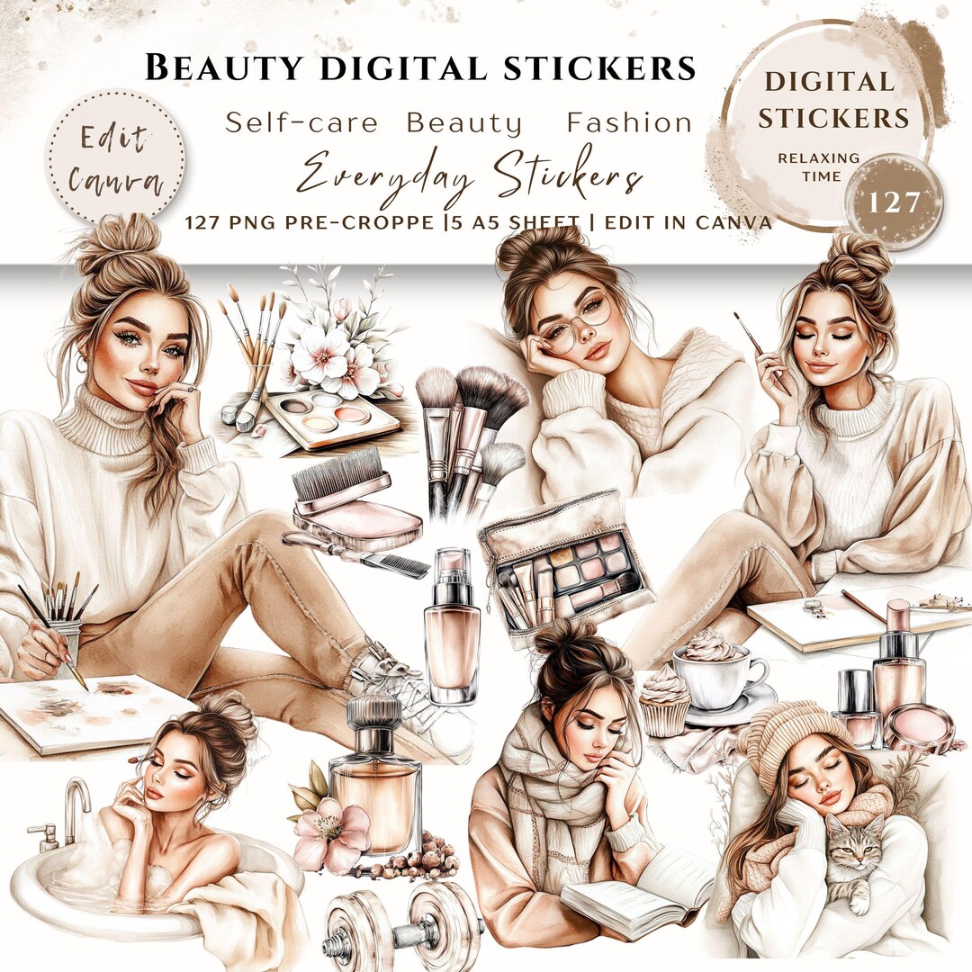 Relaxing Time Digital Stickers| 127 Aesthetic Pre Cropped Book Sheets ...
