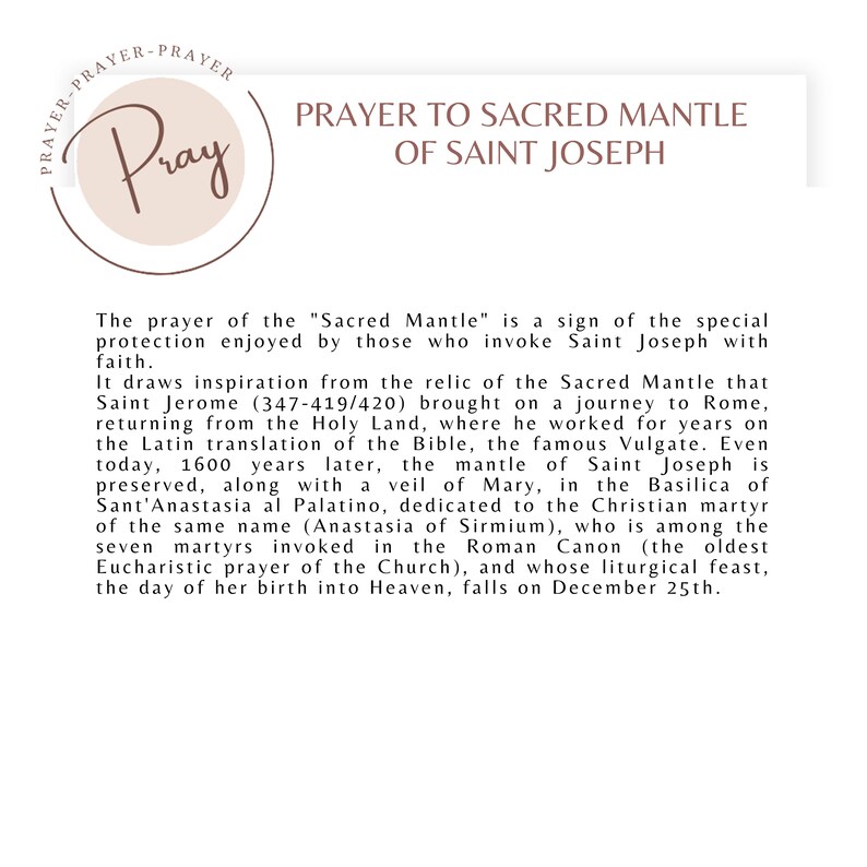 Prayer to Sacred Mantle of Saint Joseph,digital Prayer to Obtain Grace ...