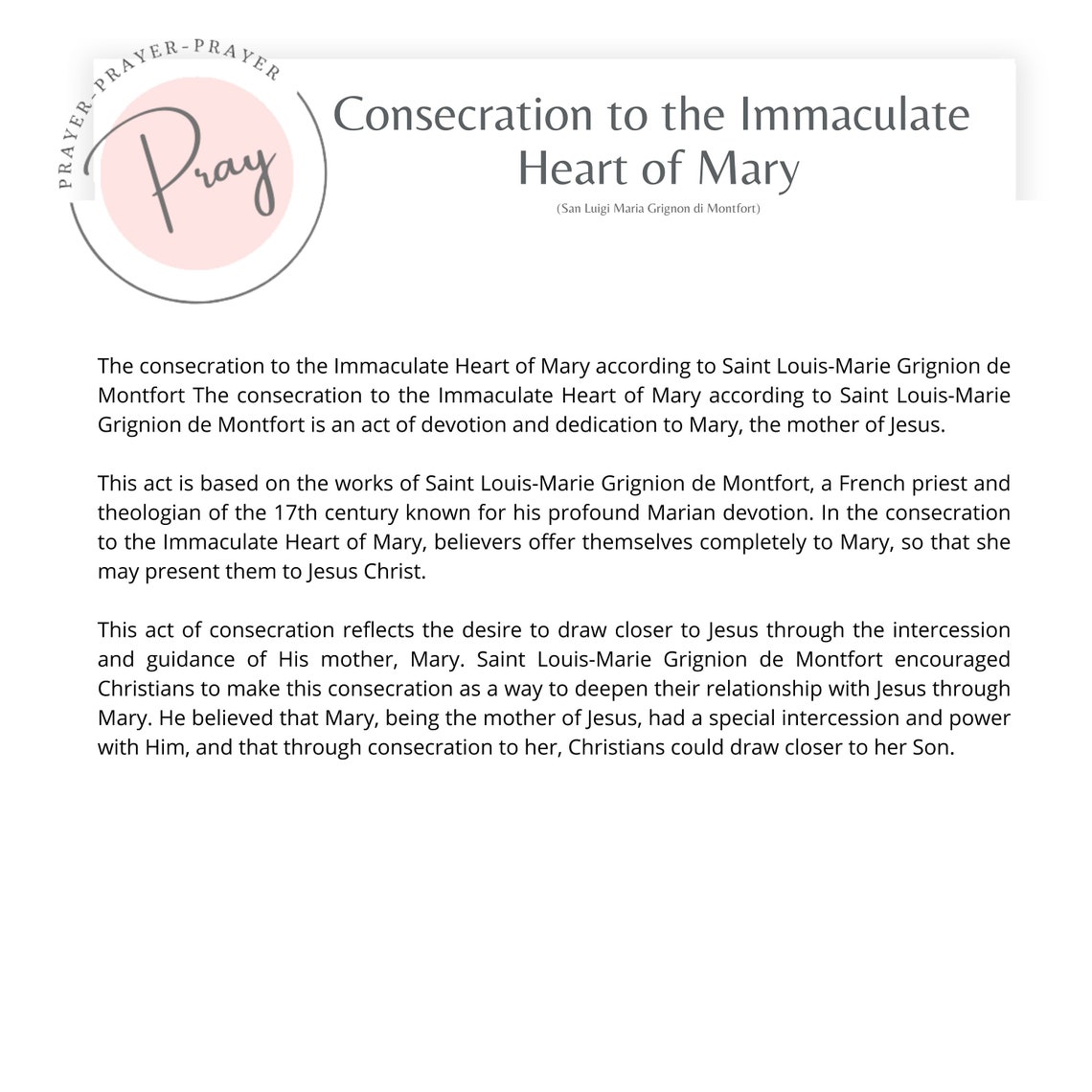 Prayer of Consecration to the Immaculate Heart of Mary,digital Prayer ...