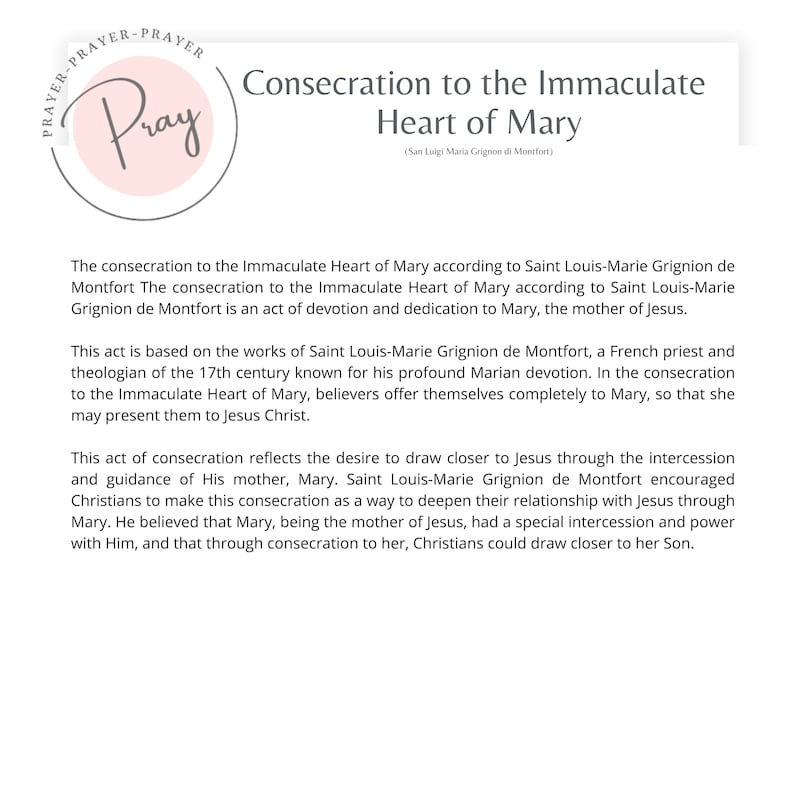 Prayer of Consecration to the Immaculate Heart of Mary,digital Prayer ...
