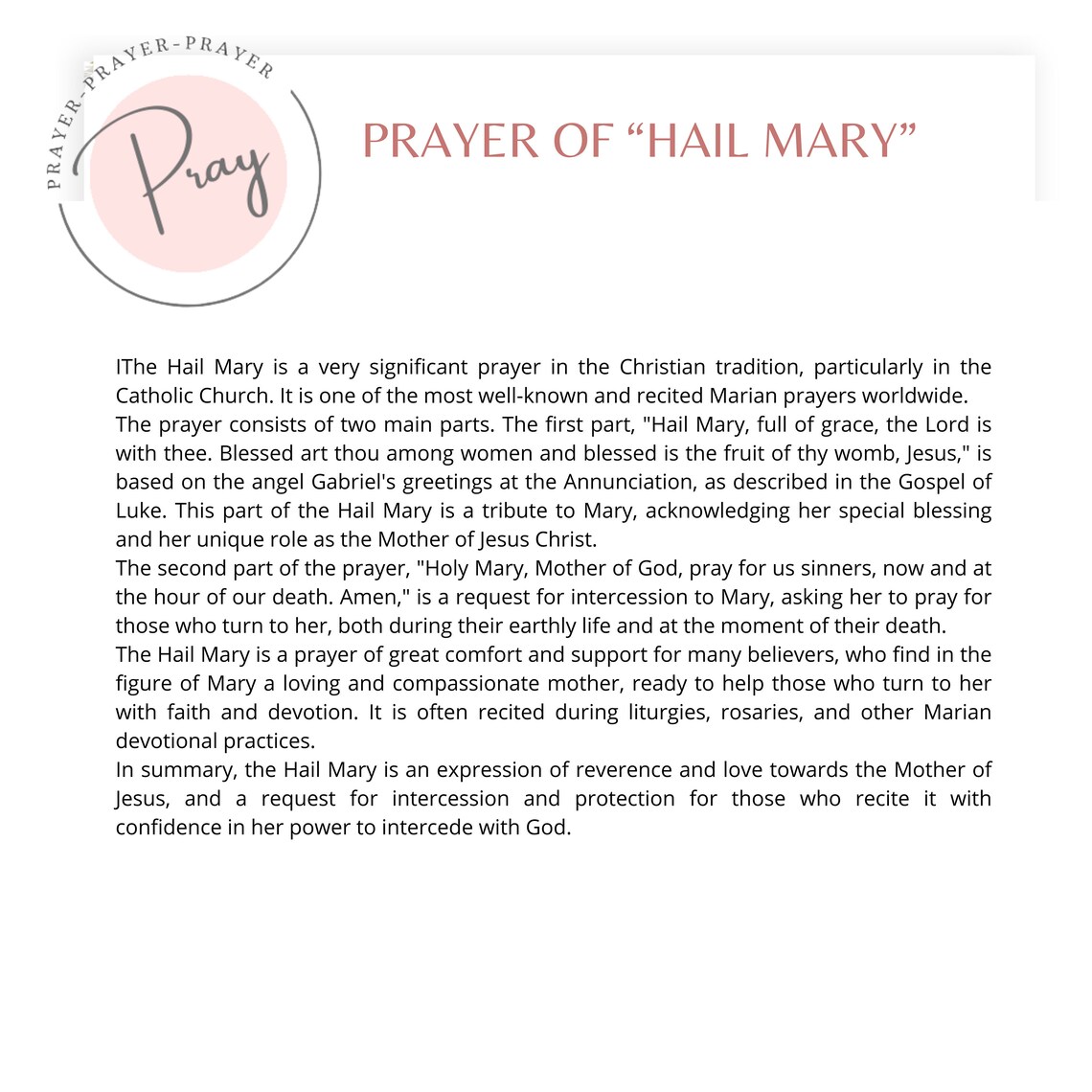 Prayer of Hail Mary,digital Prayer to Obtain Grace From Virgin Mary ...