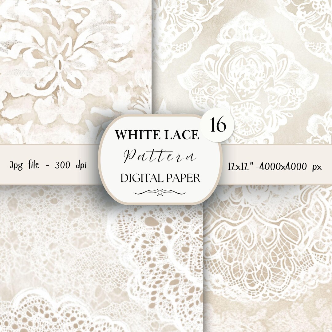 White Lace Digital Paper Pack- 16 Shabby Chic Damask Scrapbook Junk ...