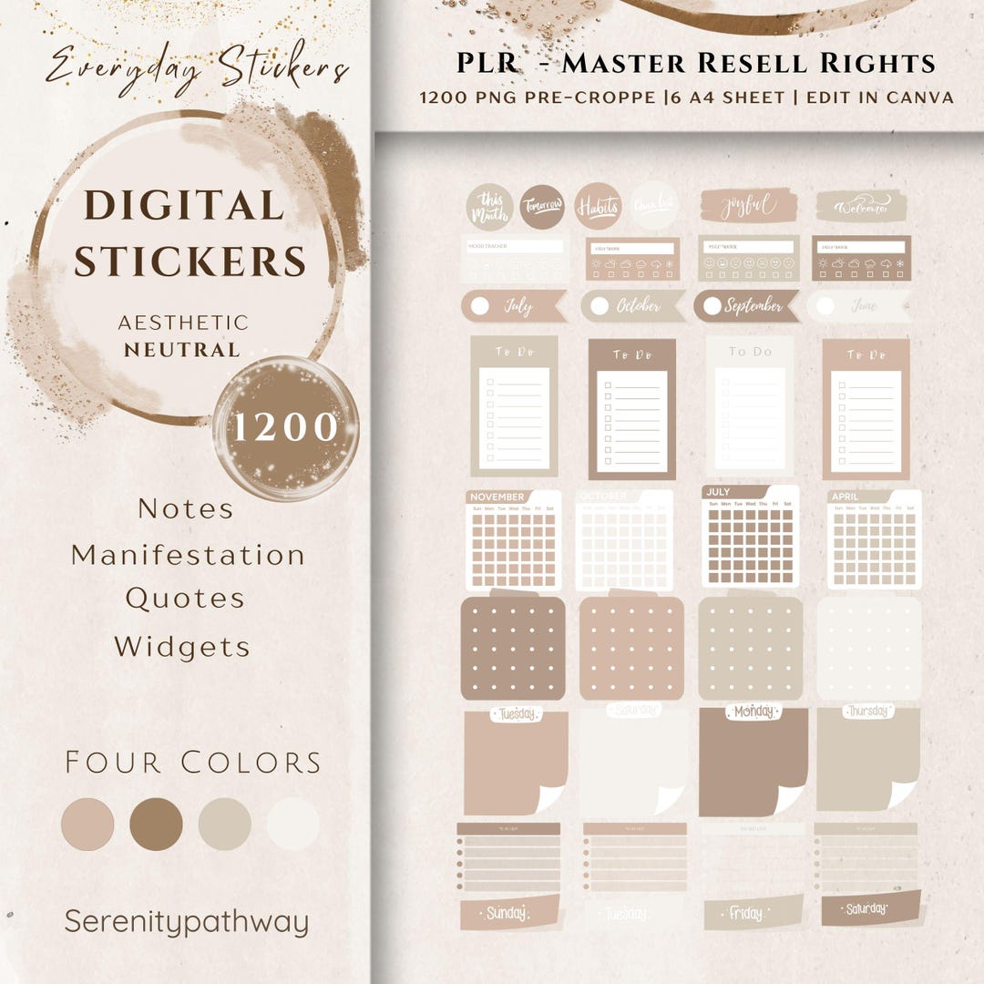PLR MRR Digital Stickers, 1200 Aesthetic Digital Sticker Sheets|canva ...