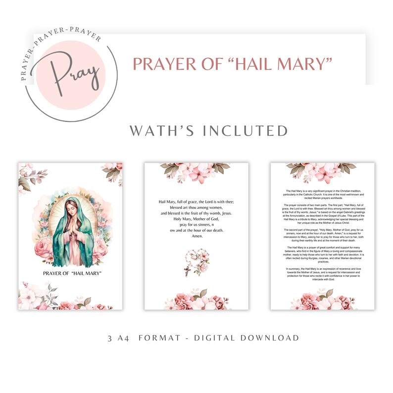 Prayer of Hail Mary,digital Prayer to Obtain Grace From Virgin Mary ...