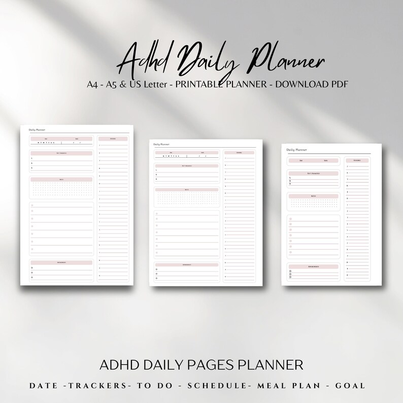 ADHD Hourly Planner Printable, Daily to Do List, Undated Daily Planner ...