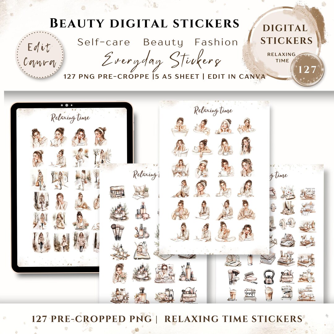Everyday Digital Stickers| 127 Aesthetic Pre Cropped Book Sheets ...