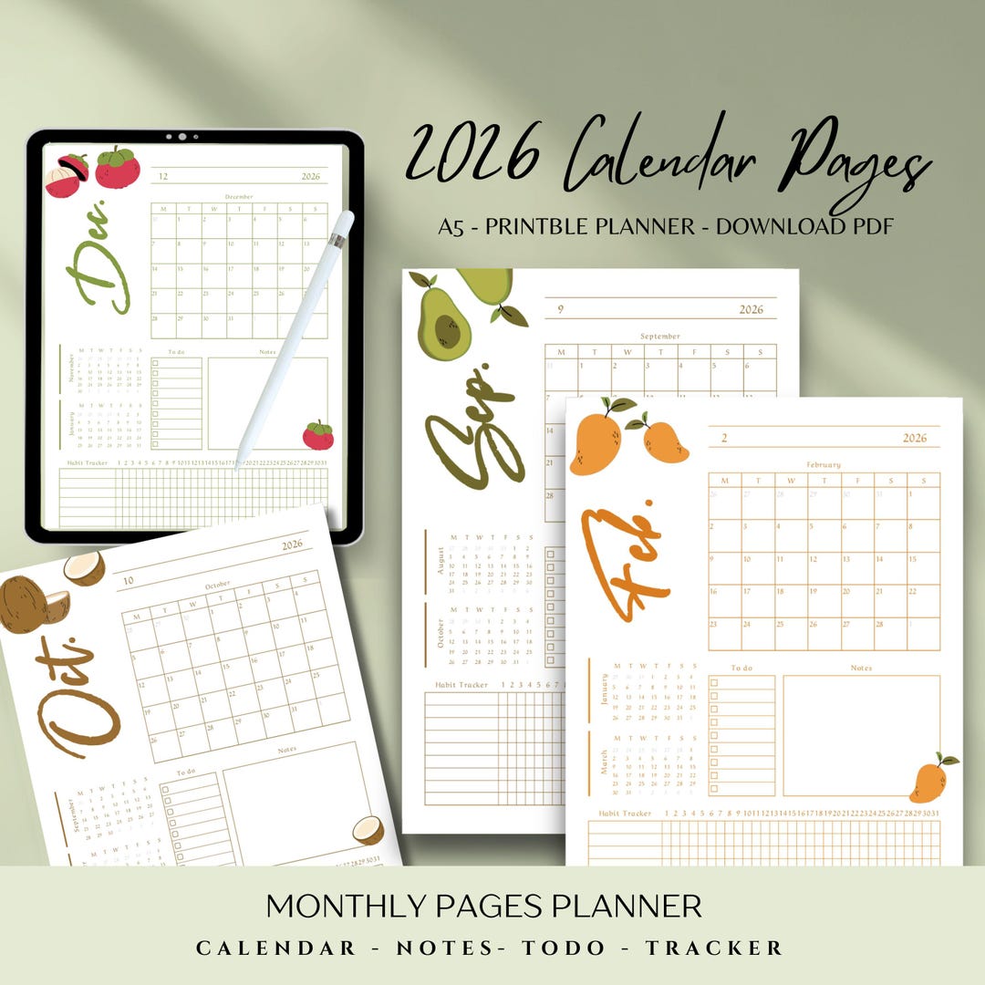 2026 Monthly Planner Tropical Theme | Calendar Printable & Digital PDF ...