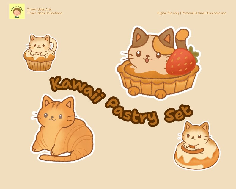 Kawaii Cat Café Clipart Set – 6 PNG Files – Cute Cat Cafe Clip Art ...