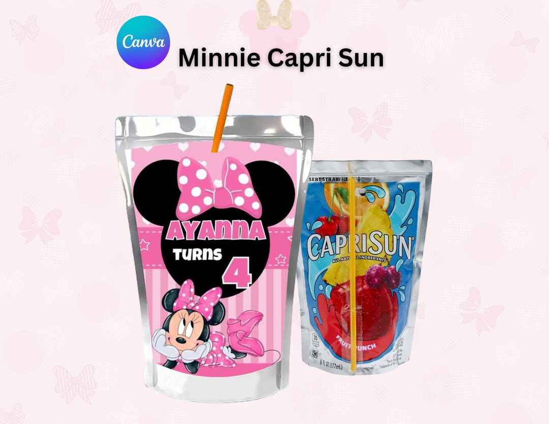 Minnie Theme Capri Sun Template, Birthday Capri Sun Template, DIY Party ...