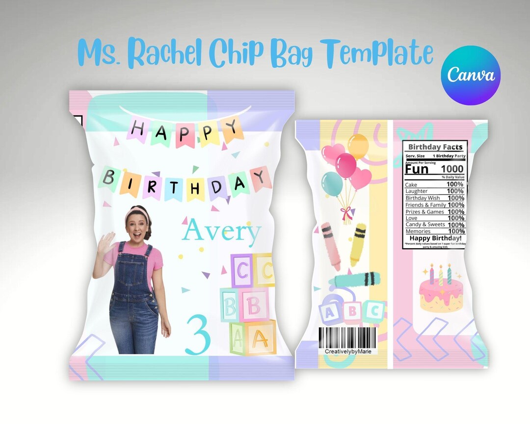 Ms Rachel Chip Bag Template 2, Favor Bag, Printable Digital Bag, Chip ...