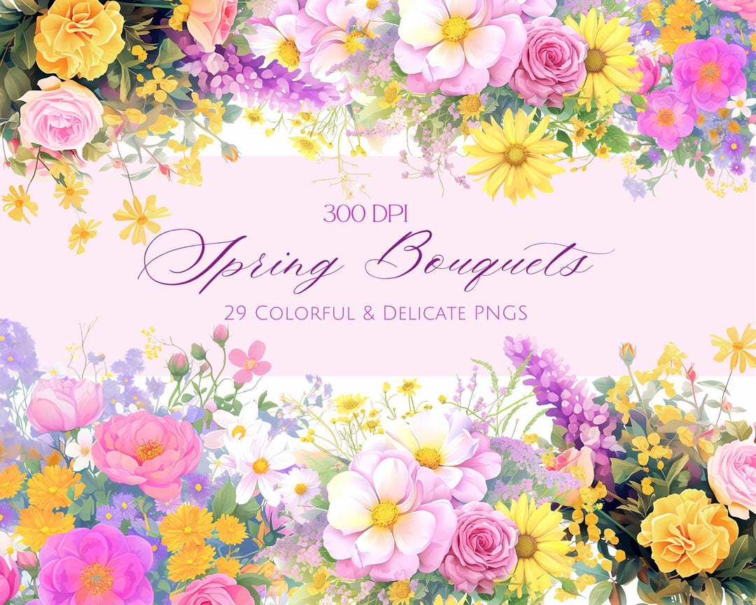Pastel Spring Bouquet Clipart - Wedding Clipart - Floral Art - Instant ...