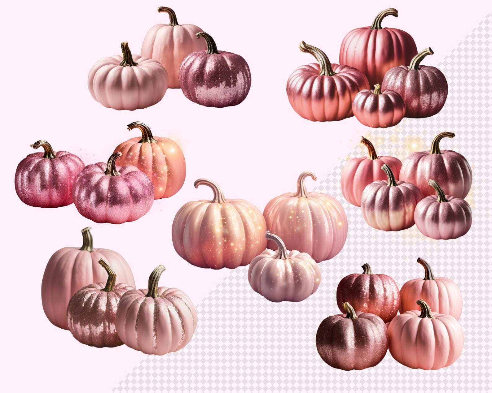 Pink Glitter Glam Pumpkin Clipart, Pink and Gold Pumpkin, Sparkling ...