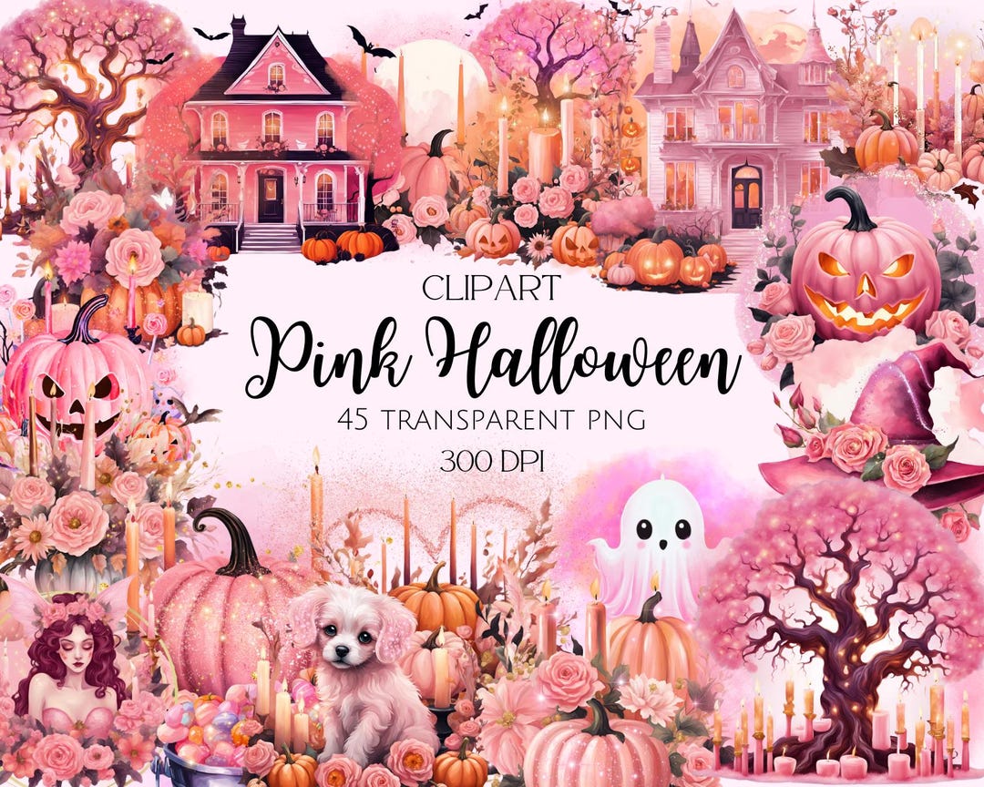Pink Halloween Clipart, Pinkoween, Pastel Halloween, Cute Halloween ...