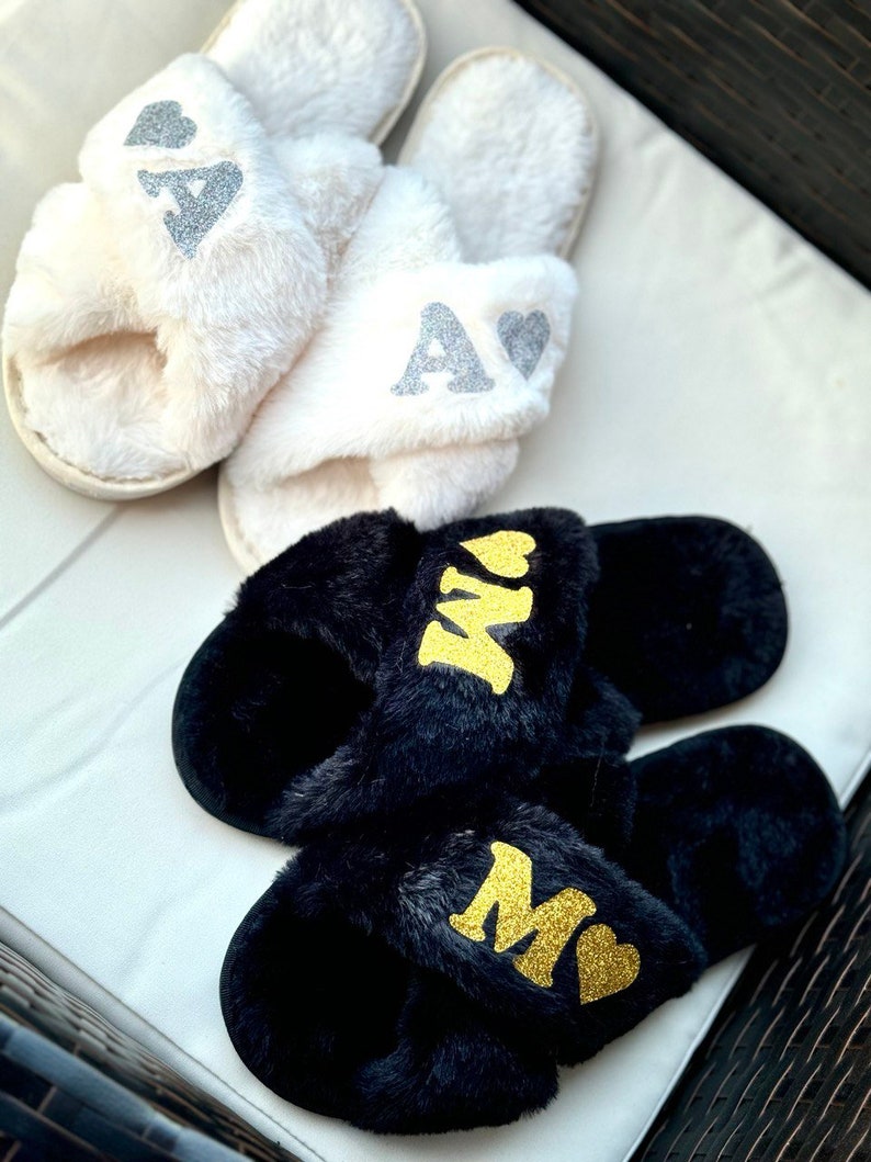 Personalized Bridesmaid Slippers Set Gift Birthday Custom Fluffy ...