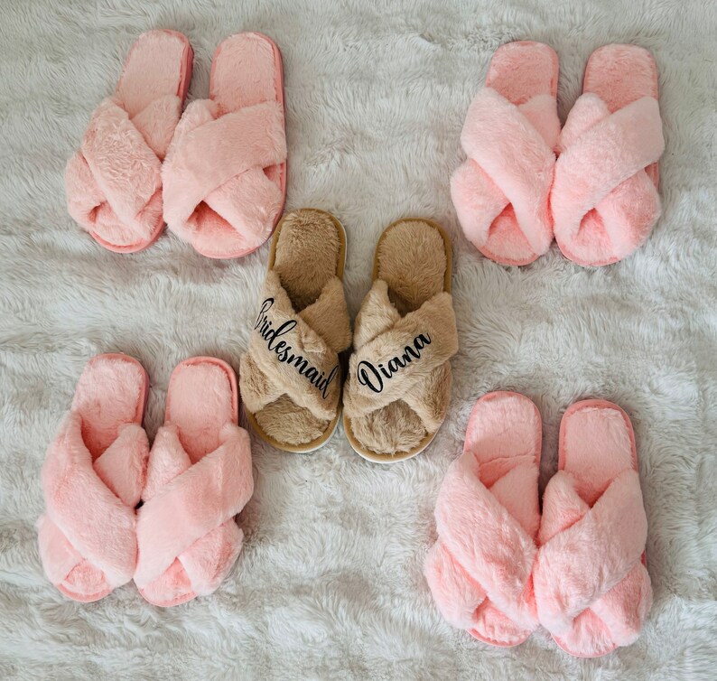 Personalized Bridesmaid Slippers Set Gift Birthday Custom Fluffy ...