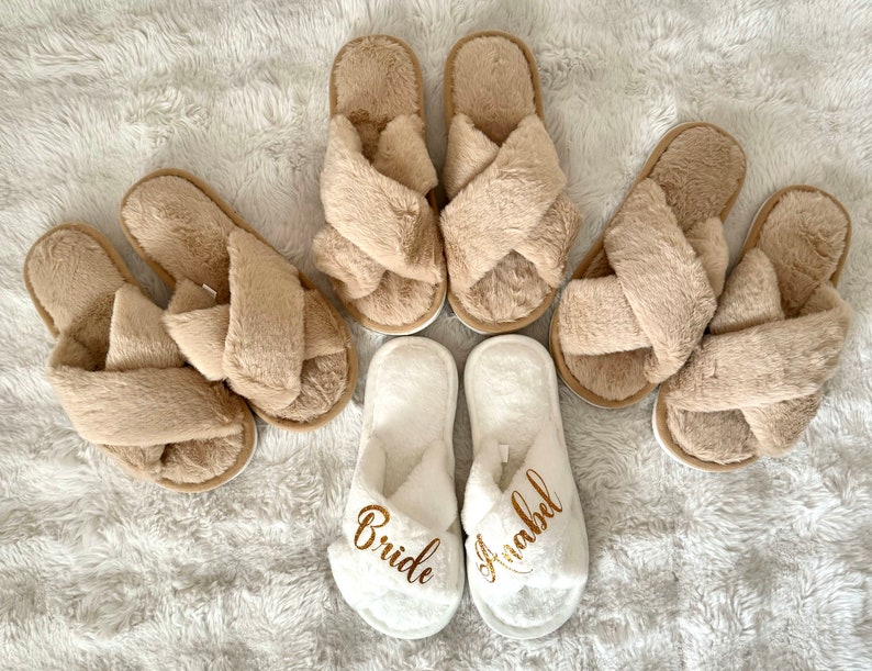 Personalized Bridesmaid Slippers Set Gift Birthday Custom Fluffy ...