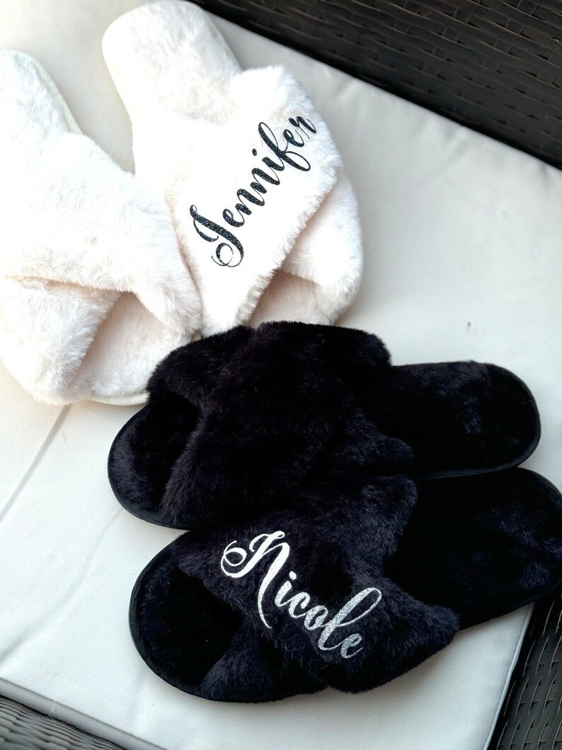 Personalized Bridesmaid Slippers Set Gift Birthday Custom Fluffy ...