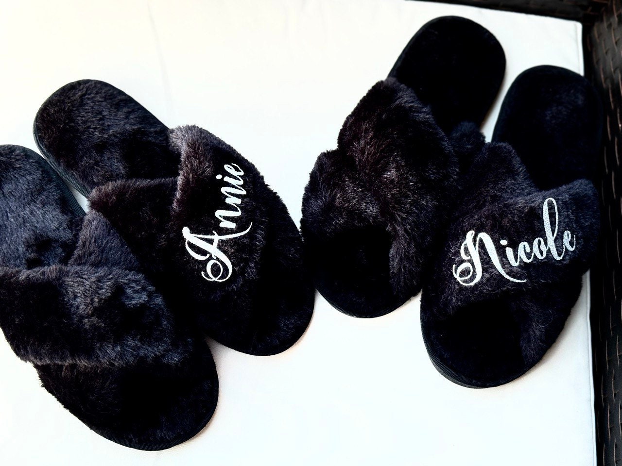 Personalized Bridesmaid Slippers Set Gift Birthday Custom Fluffy ...