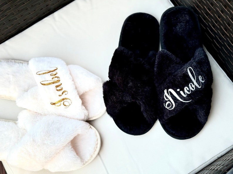 Personalized Bridesmaid Slippers Set Gift Birthday Custom Fluffy ...