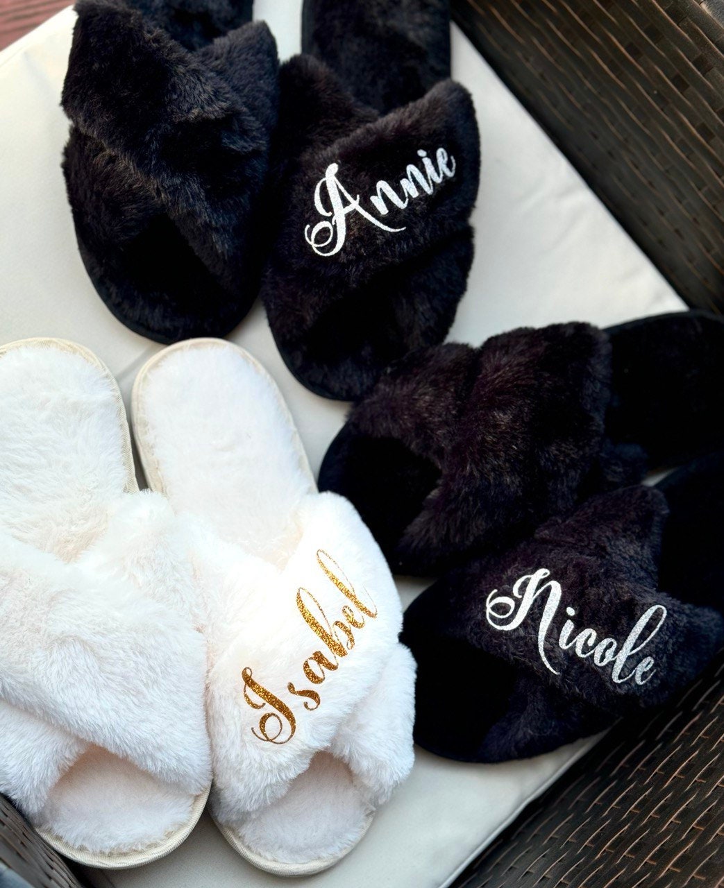 Personalized Bridesmaid Slippers Set Gift Birthday Custom Fluffy ...