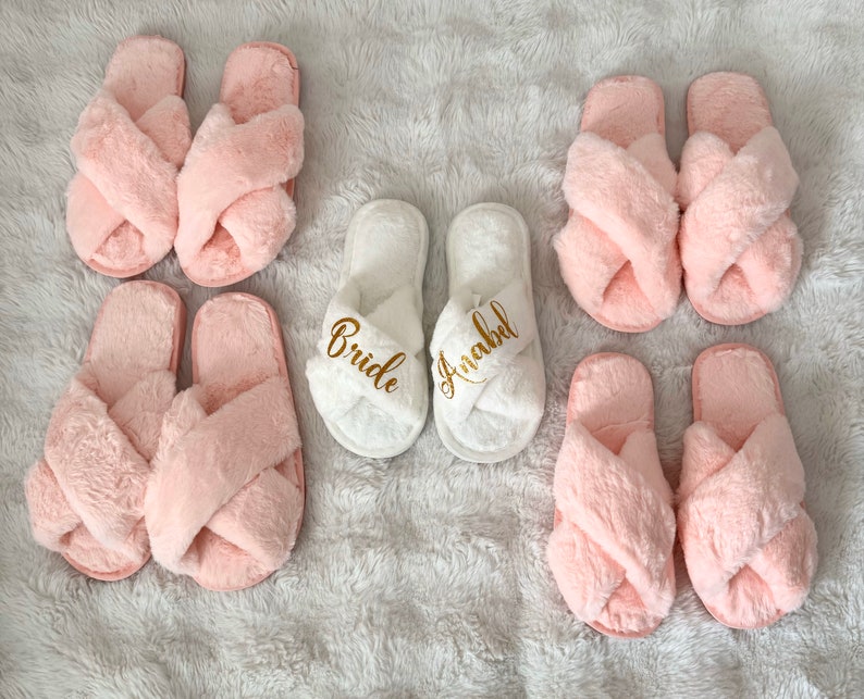 Personalized Bridesmaid Slippers Set Gift Birthday Custom Fluffy ...