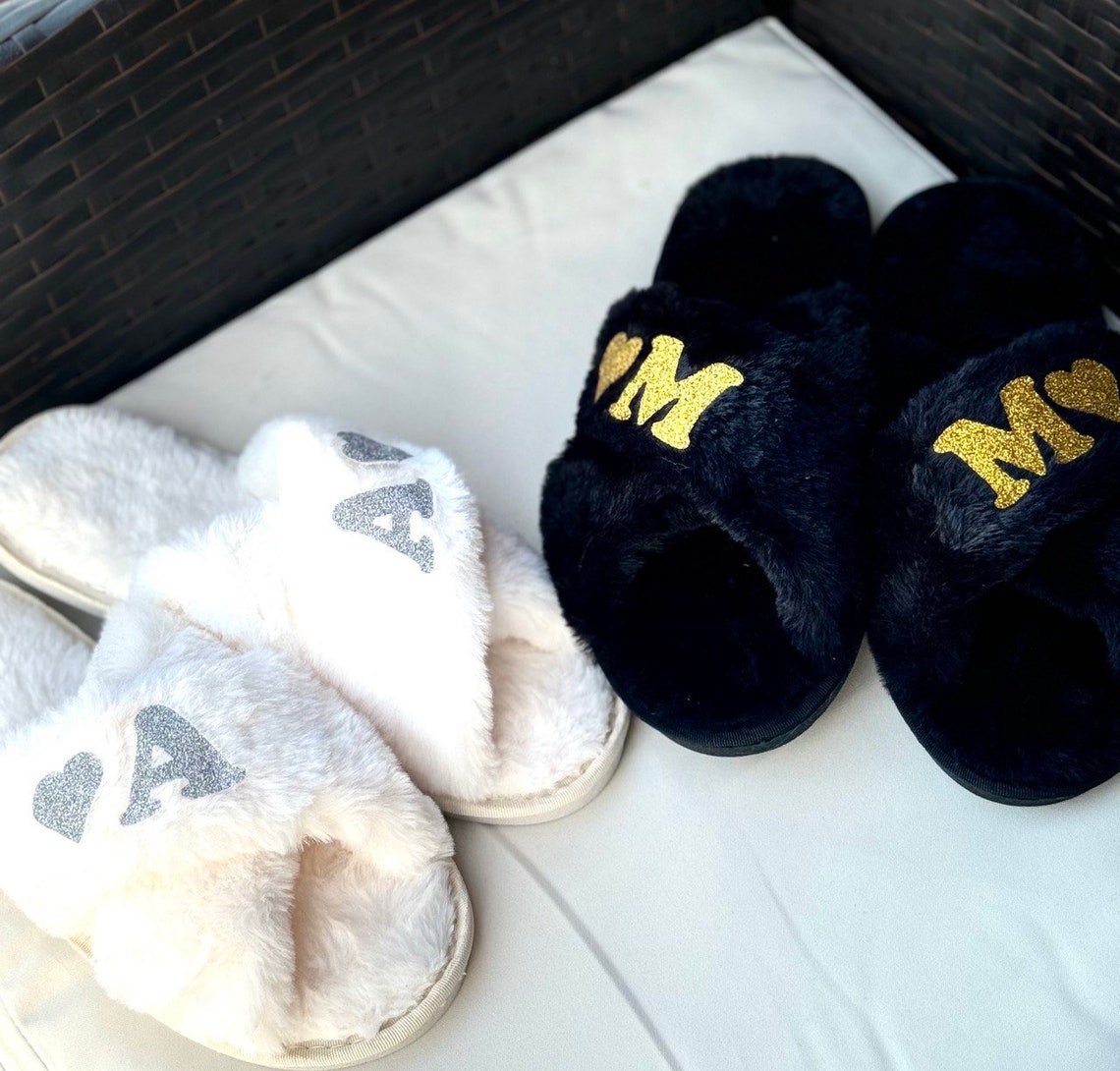 Personalized Bridesmaid Slippers Set Gift Birthday Custom Fluffy ...