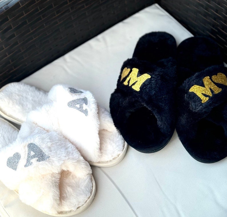 Personalized Bridesmaid Slippers Set Gift Birthday Custom Fluffy ...