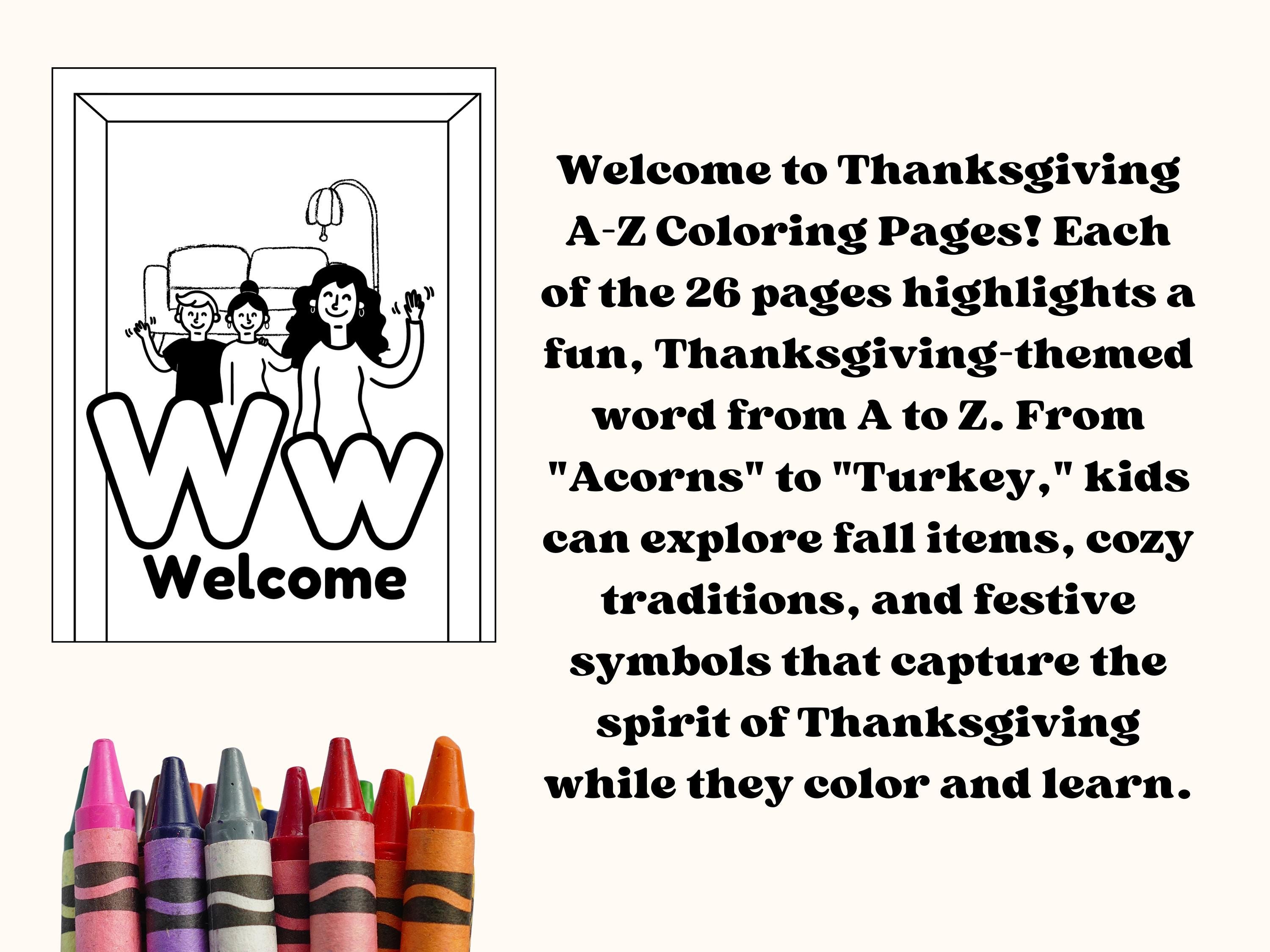 Thanksgiving A-Z Coloring Pages: Printable Alphabet Activity (digital ...