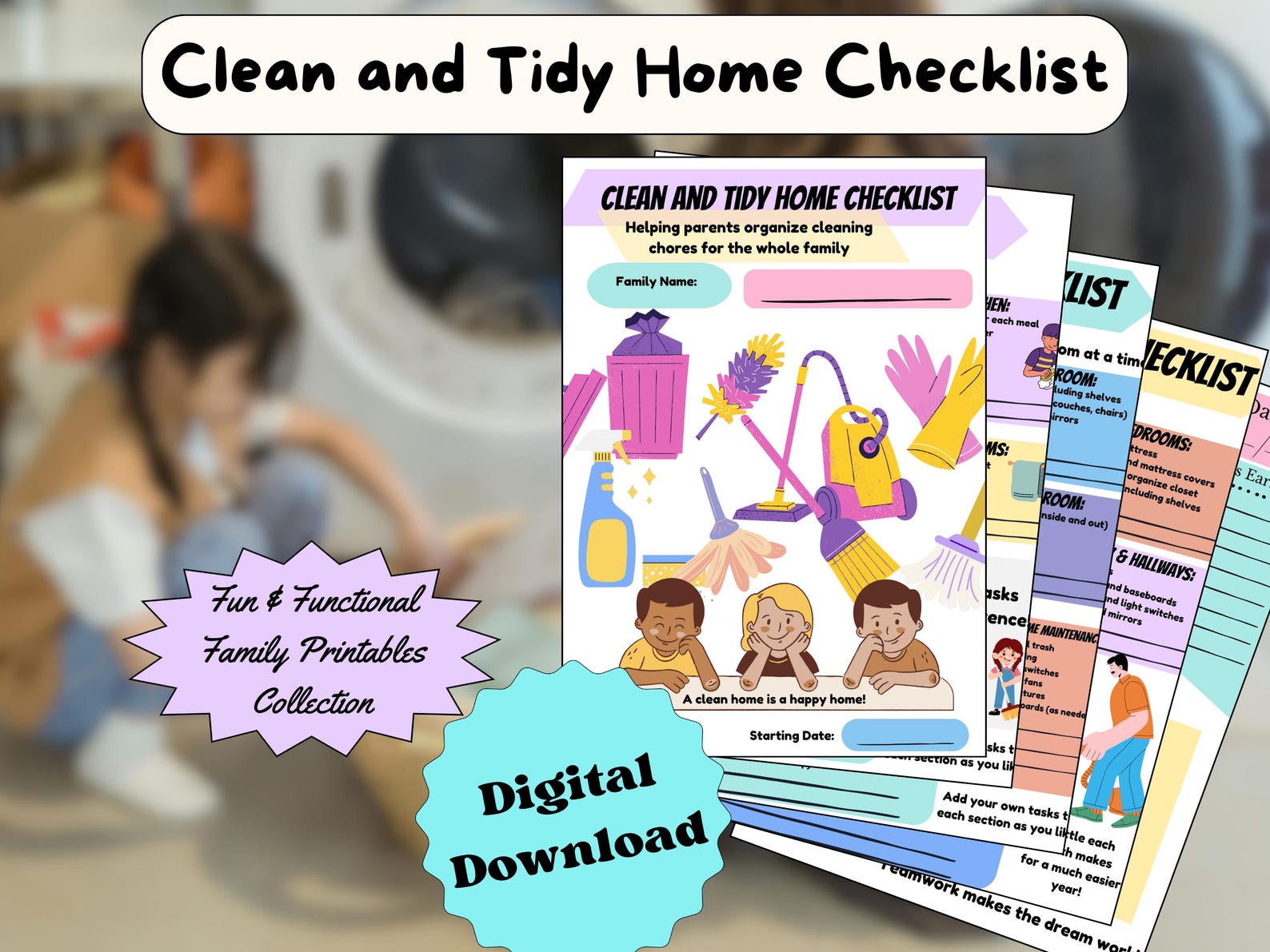 Clean and Tidy Home Checklist Bundle, Editable Cleaning Schedule ...