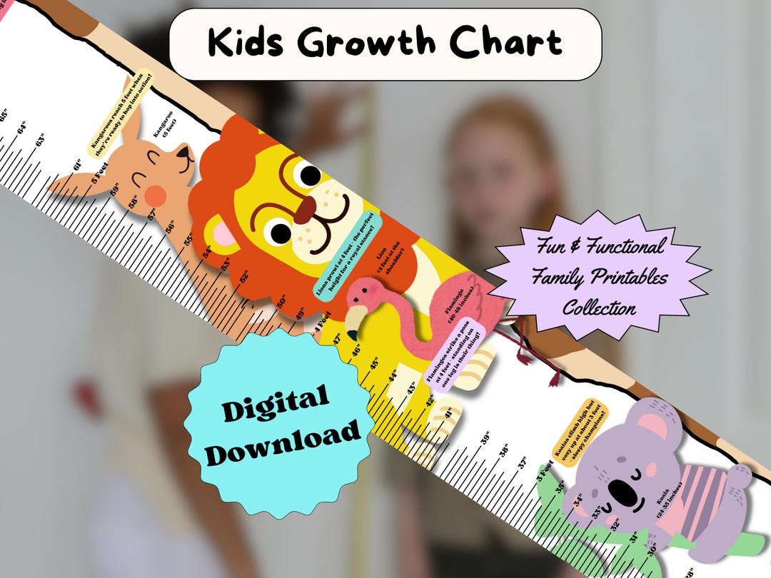 Printable Kids Growth Chart, Animal-themed Height Chart, Personalized ...