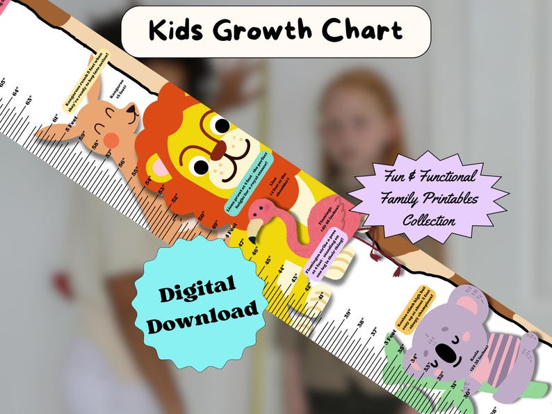 Printable Kids Growth Chart, Animal-themed Height Chart, Personalized ...