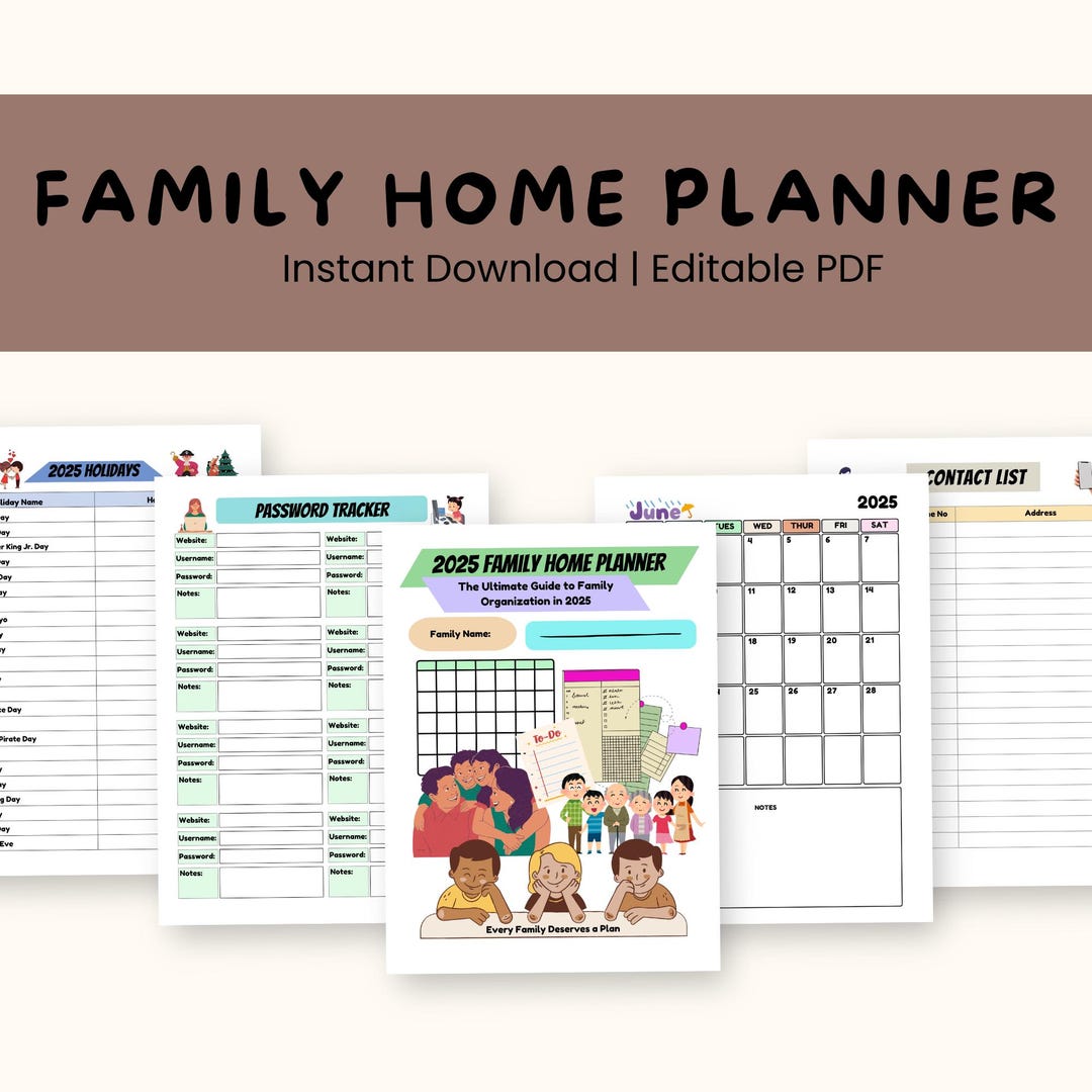 Family Home Planner 2025, Printable & Editable Digital Planner, Monthly ...