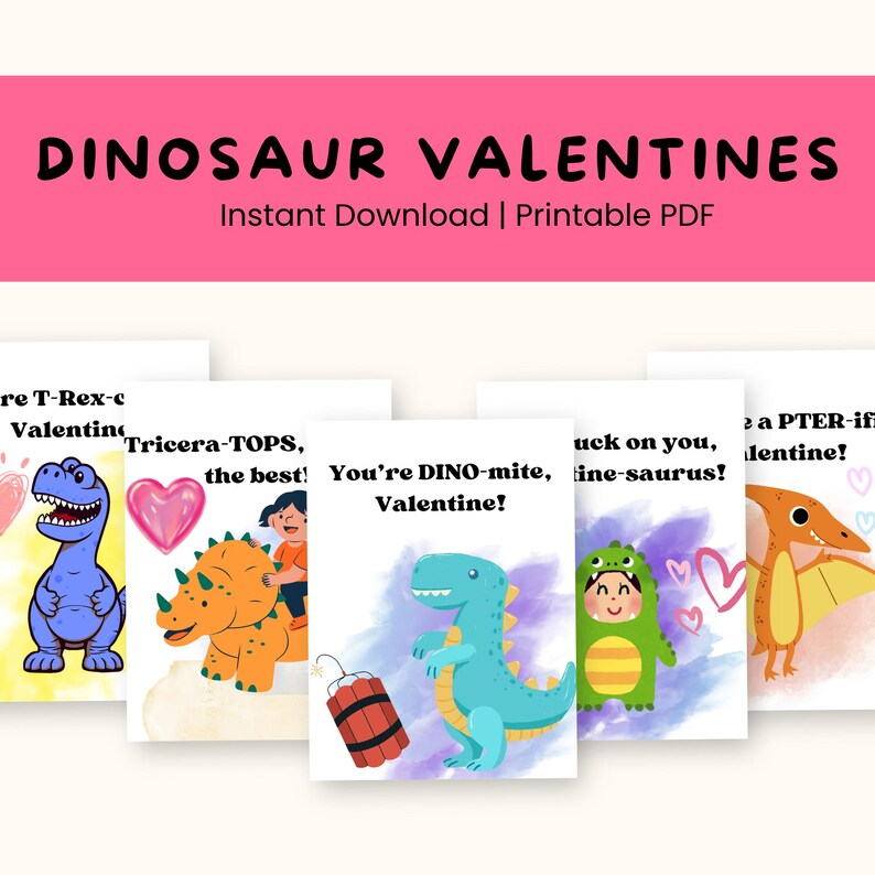 Dinosaur Valentine Cards Printable, Class Valentines for Preschool ...