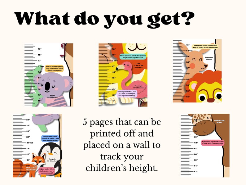 Printable Kids Growth Chart, Animal-themed Height Chart, Personalized ...