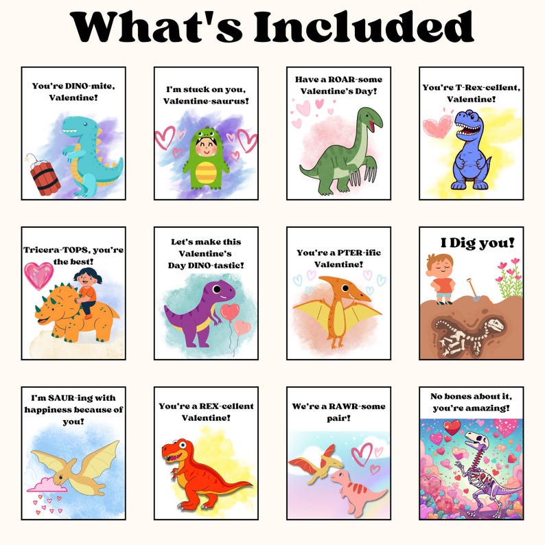 Dinosaur Valentine Cards Printable, Class Valentines for Preschool ...