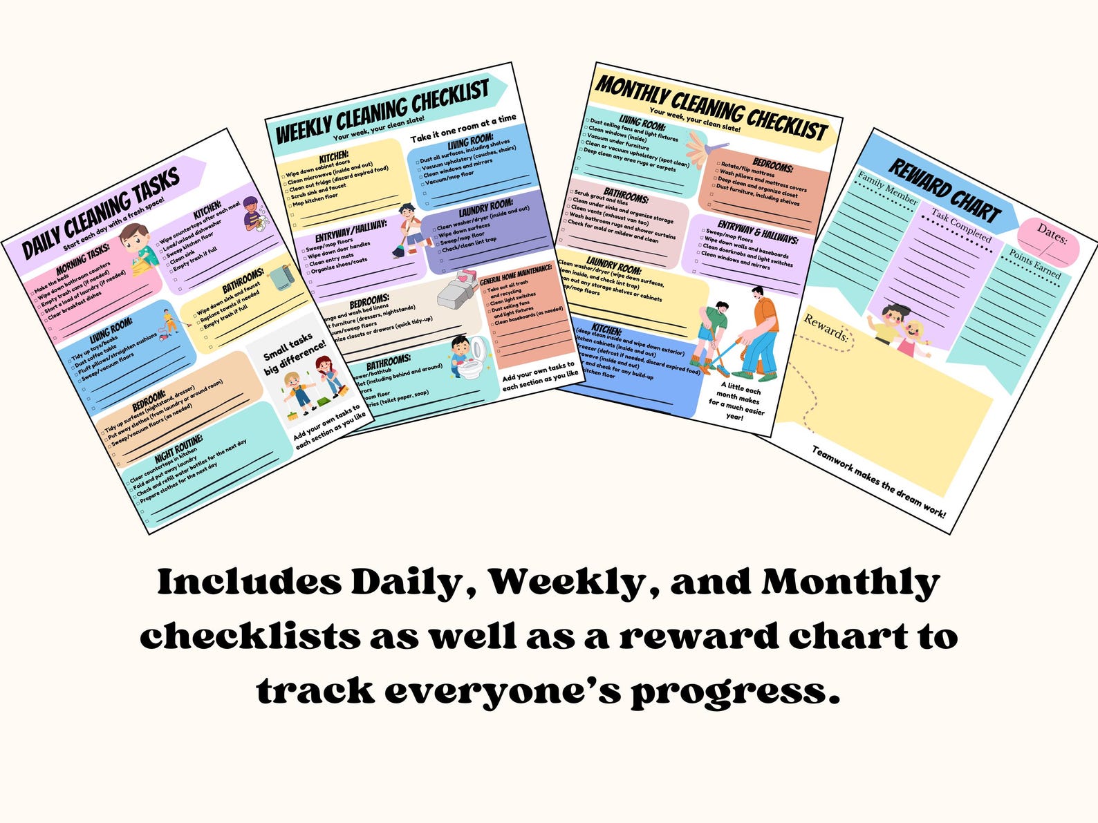 Clean and Tidy Home Checklist Bundle, Editable Cleaning Schedule ...