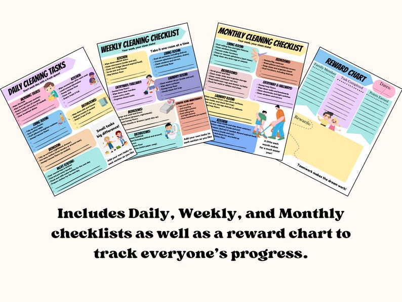 Clean and Tidy Home Checklist Bundle, Editable Cleaning Schedule ...