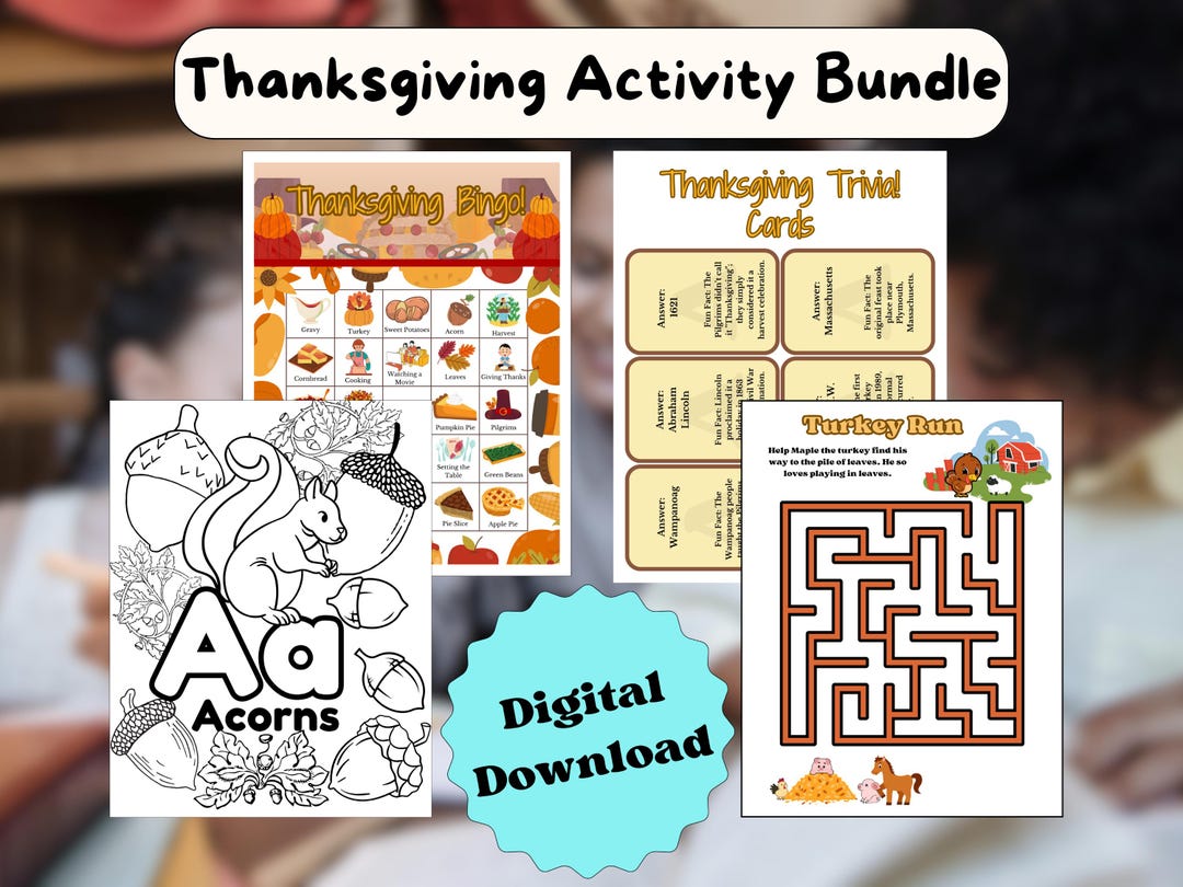 Thanksgiving Printable Games & Activities Bundle, Bingo, Trivia ...