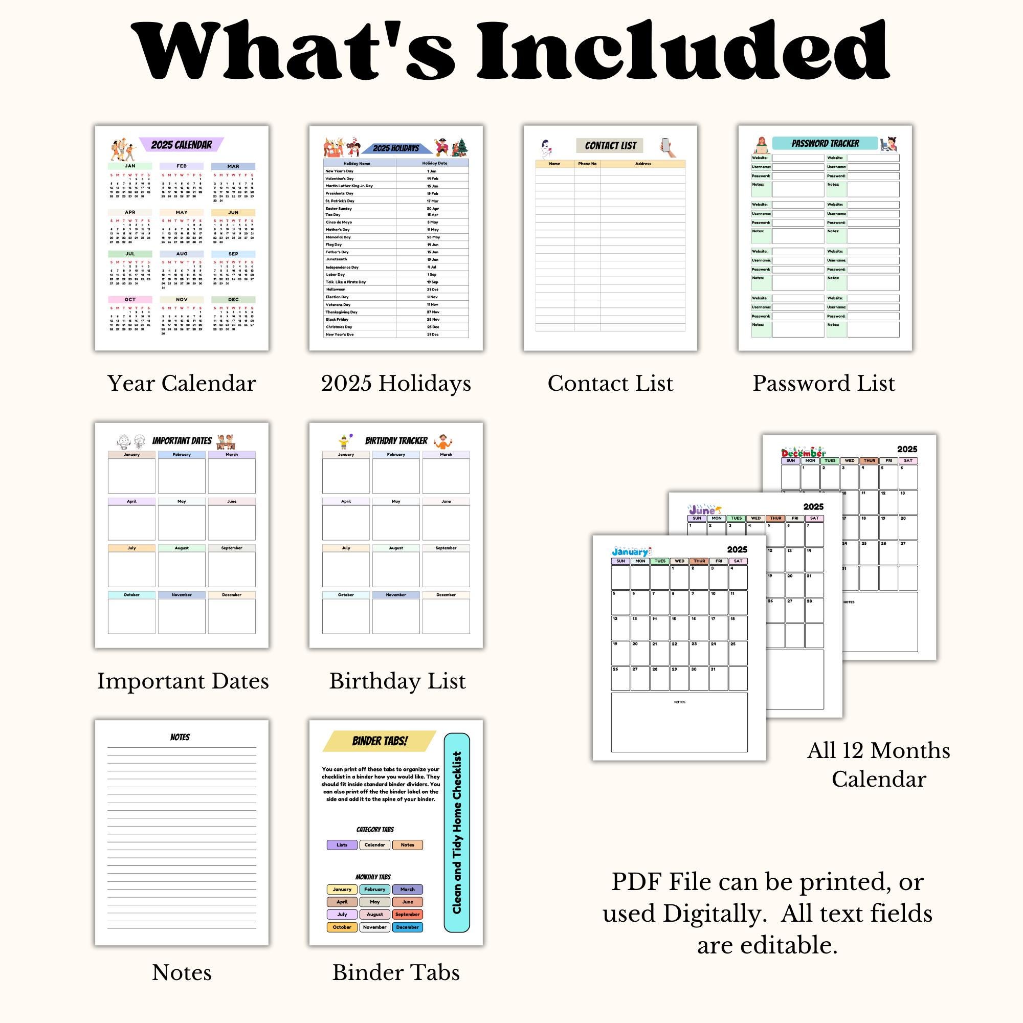 Family Home Planner 2025, Printable & Editable Digital Planner, Monthly ...