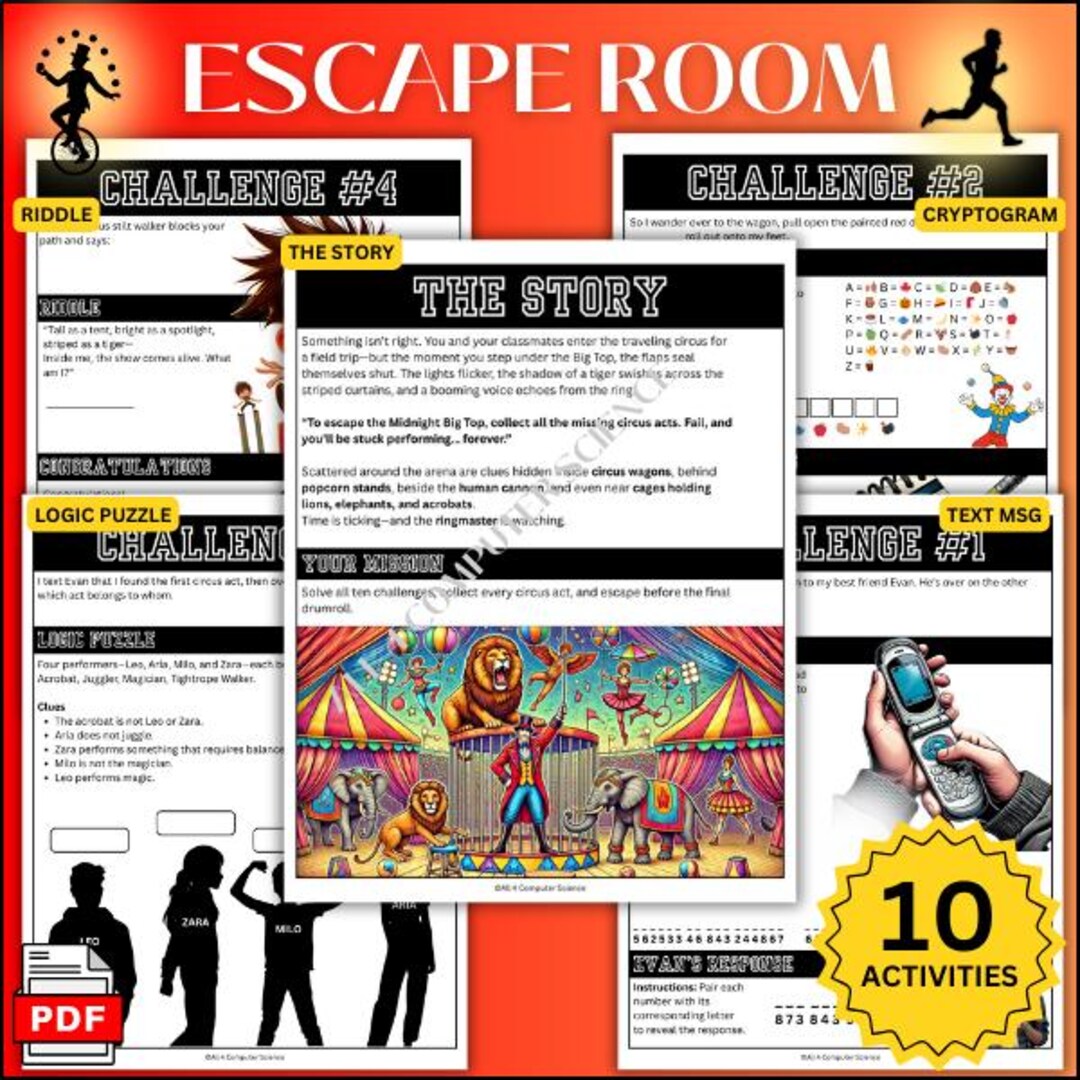 Circus Escape Room - Printable PDF - Party or Classroom Team Building ...