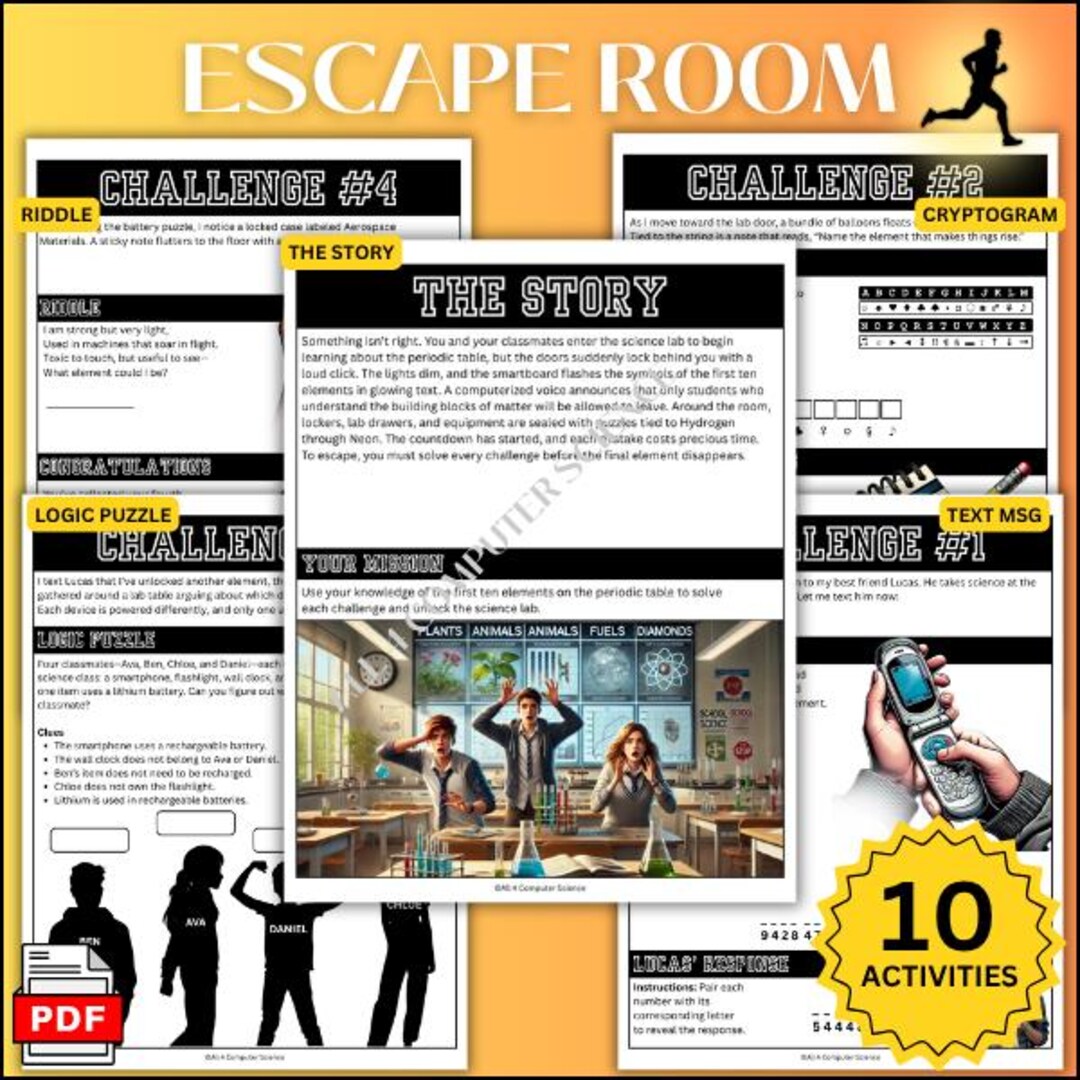 Science Chemistry Physics Escape Room STEM Club Worksheets PDF ...