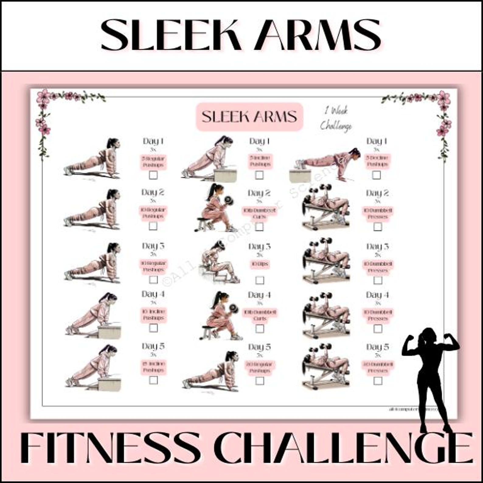 Sleek Arms Workout Plan | 1-week Arm Challenge PDF | At-home Fitness ...