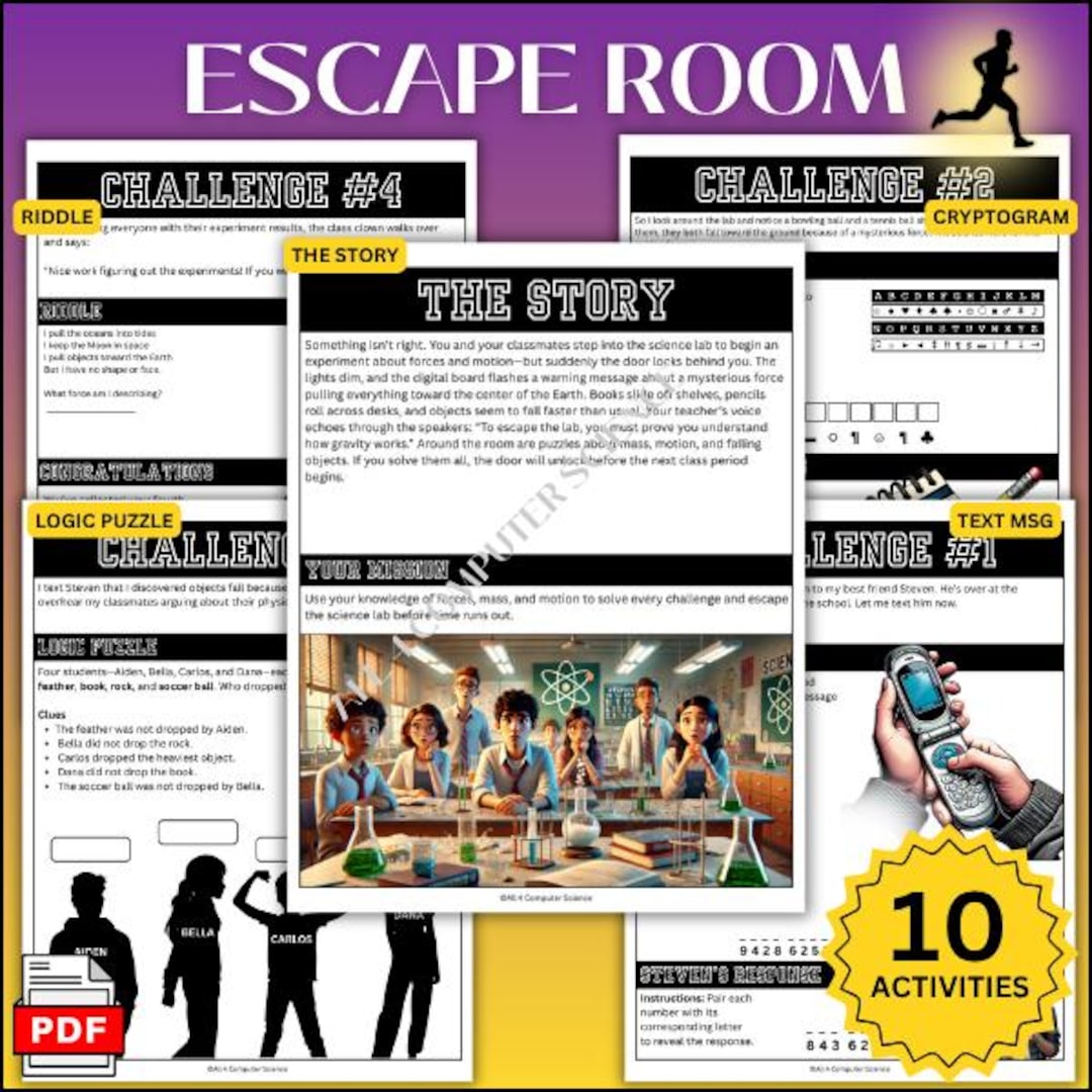 Science Physics Gravity Escape Room STEM Club Worksheets PDF Bundle ...